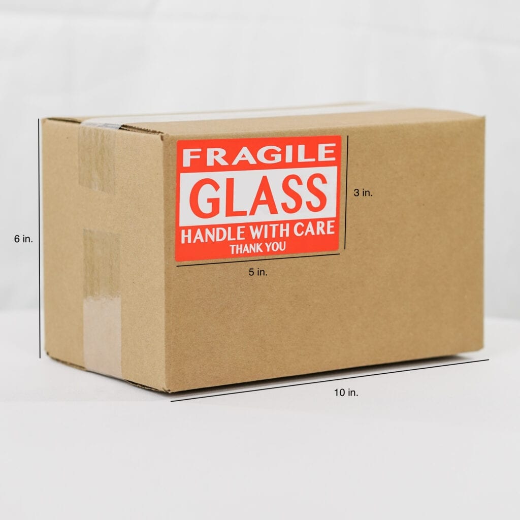 "GLASS" "Fragile Handle With Care" Bright Red Shipping Labels 3x5