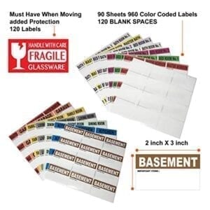 Office Moving Labels - 800 Color Coded Assorted labels 2.5" x 4.5" Size